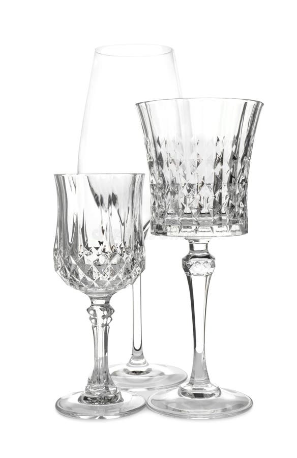 Different Elegant Empty Glasses Isolated on White Stock Photo - Image ...