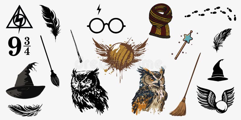 Hpdifferent Elements For Witches And Wizards At School Of Magic Stock Vector Illustration Of