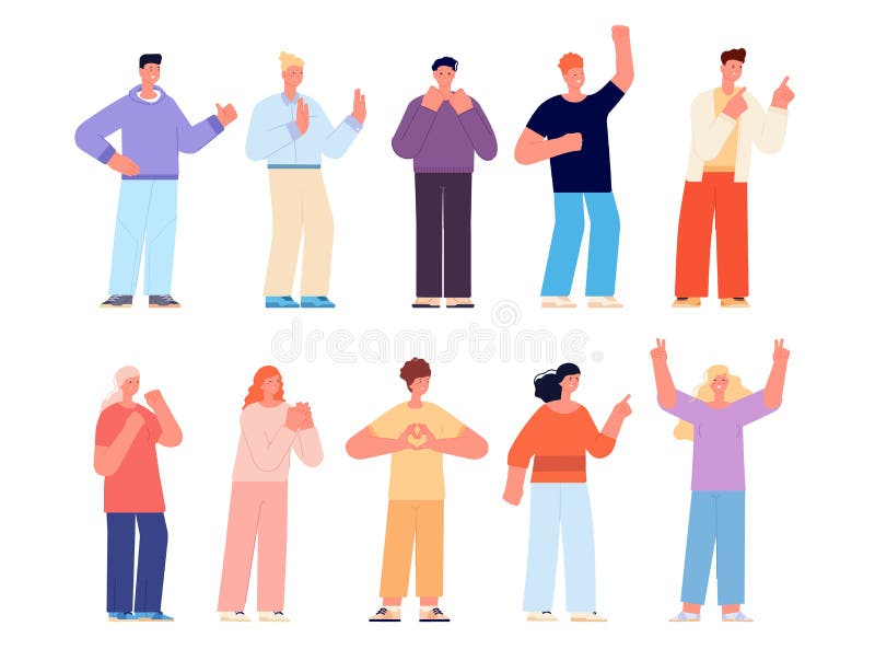 Different Emotional Characters. Sad Happy Woman, Emotions and Gestures ...