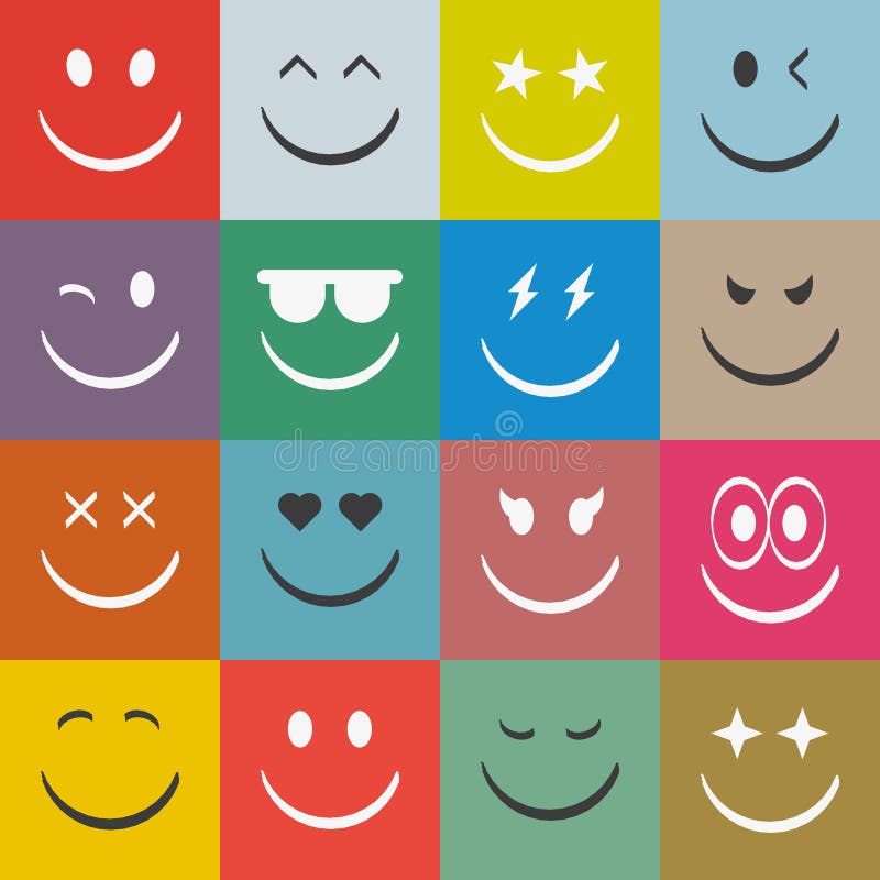 Different Emotional Emoticons on Colorful Background. Set of Bright ...