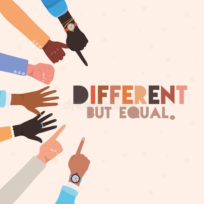 Different but Equal and Diversity Skins Hands Signs Vector Design Stock ...