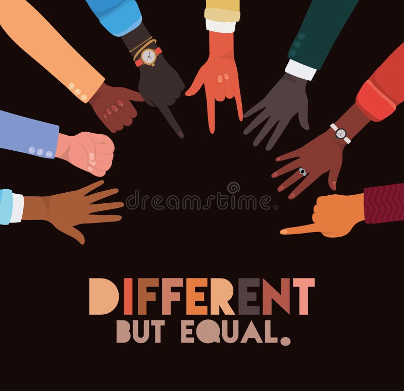 Different but Equal and Diversity Skins Hands Signs Vector Design Stock ...