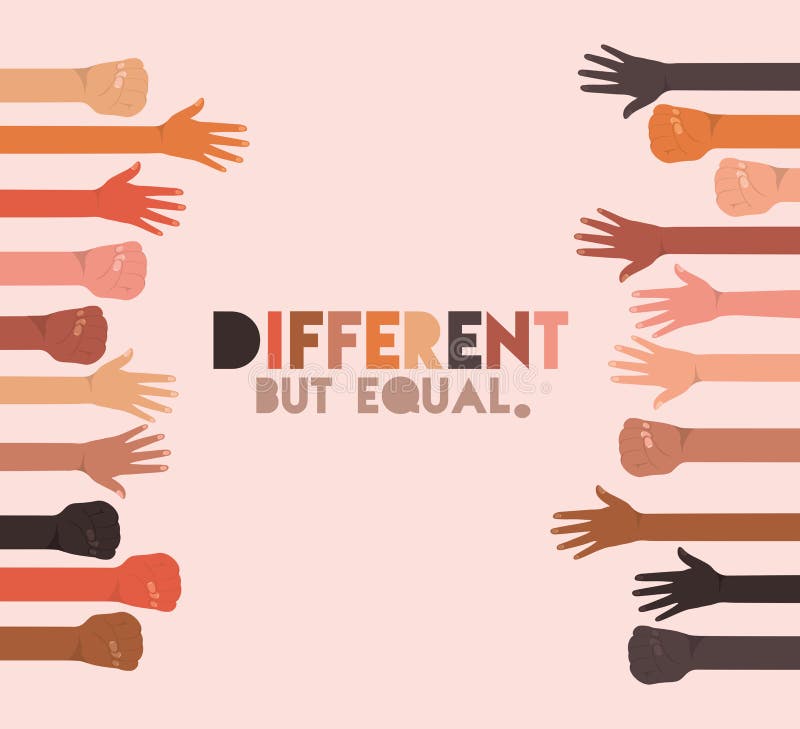 Different but Equal and Diversity Skins Hands Up Vector Design Stock ...