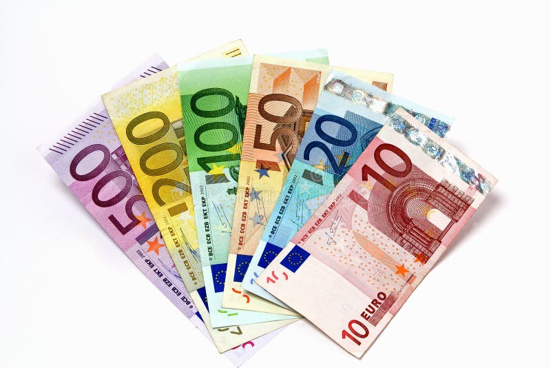 Different Euro Banknotes Arrayed on a Table. Stock Image - Image of ...