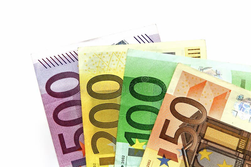 Different Euro Banknotes Arrayed on a Table. Stock Image - Image of ...
