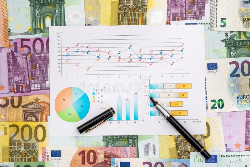 Different Euro Bills with Business Graph. Stock Image - Image of bills ...