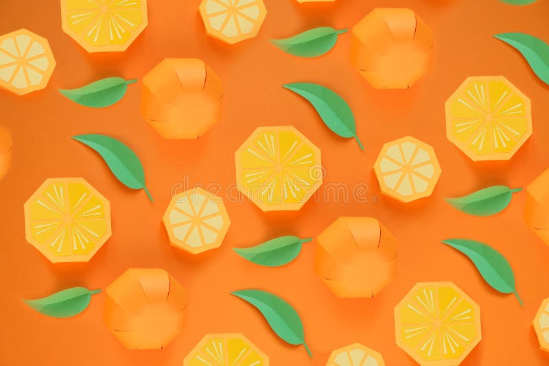 Different Exotic Fruits Made of Paper on Orange Background Stock Image ...