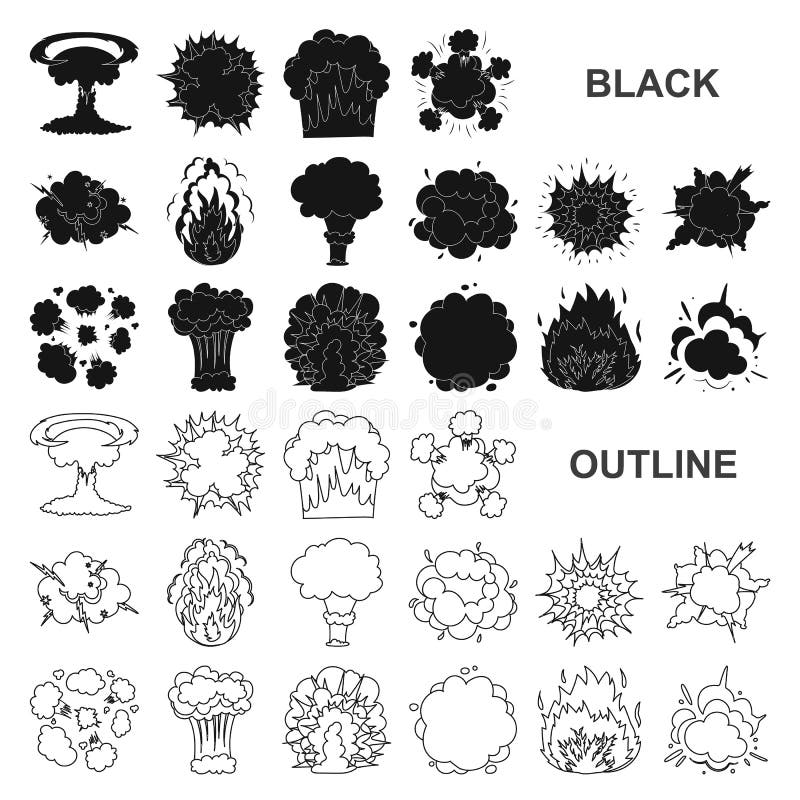 Different Explosions Black Icons in Set Collection for Design.Flash and ...