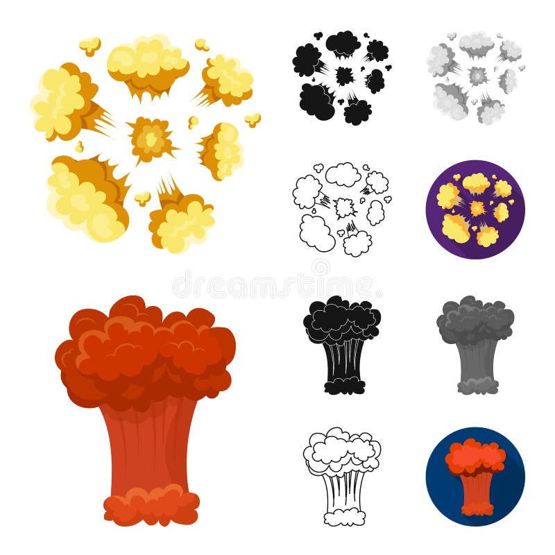 Different Explosions Cartoon,black,flat,monochrome,outline Icons in Set ...