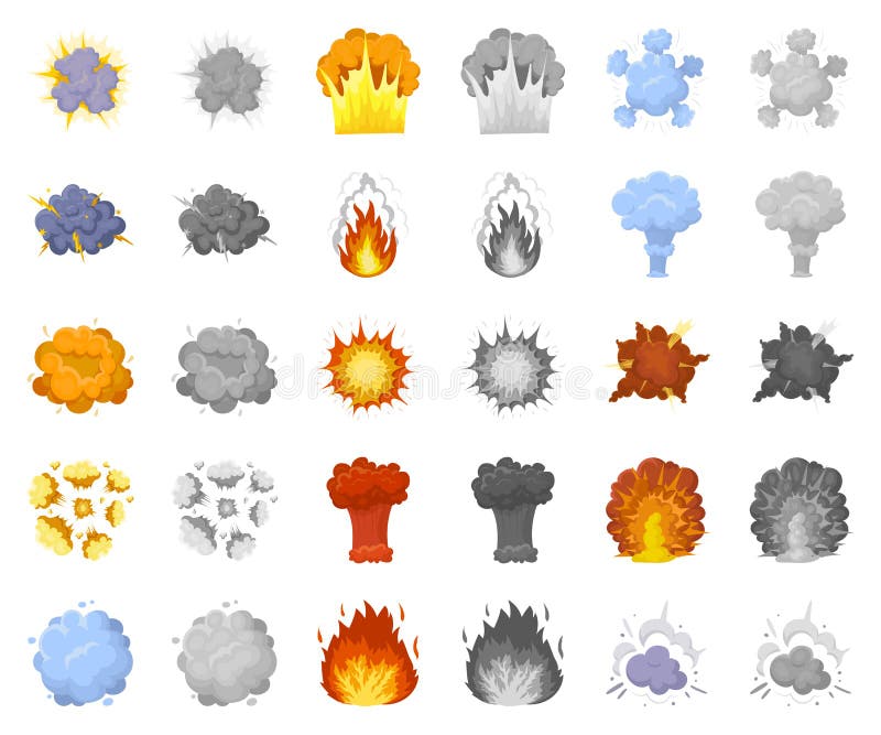 Different Explosions Cartoon,monochrom Icons in Set Collection for ...