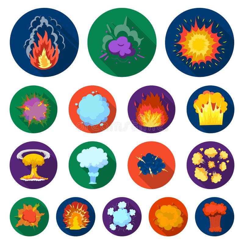 Different Explosions Flat Icons in Set Collection for Design.Flash and ...