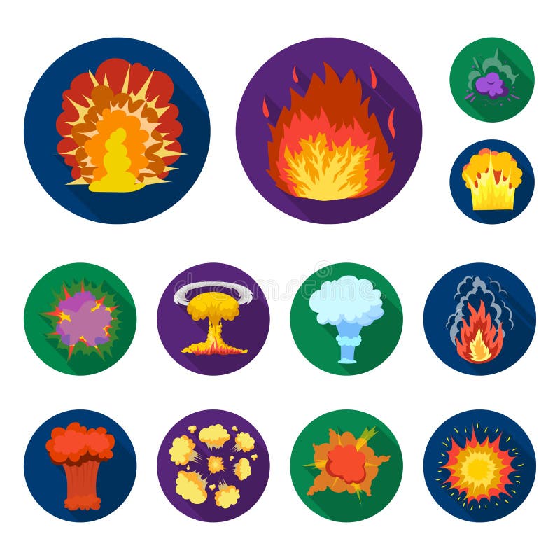 Different Explosions Flat Icons in Set Collection for Design.Flash and ...