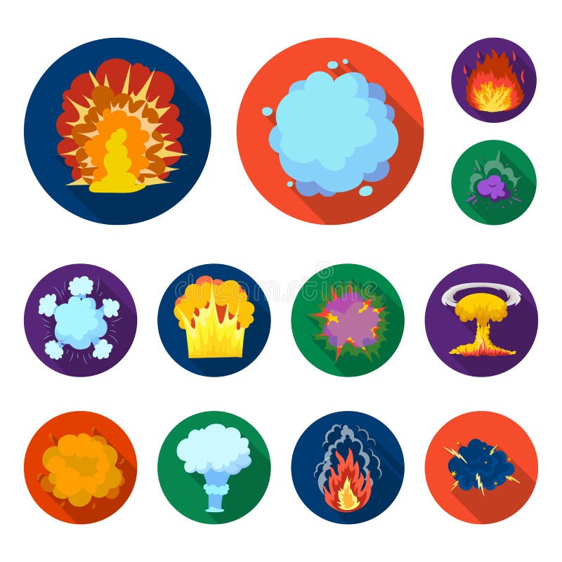 Different Explosions Flat Icons in Set Collection for Design.Flash and ...