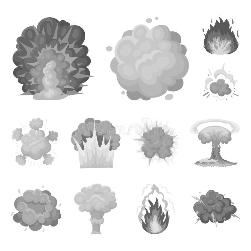 Different Explosions Monochrome Icons in Set Collection for Design ...