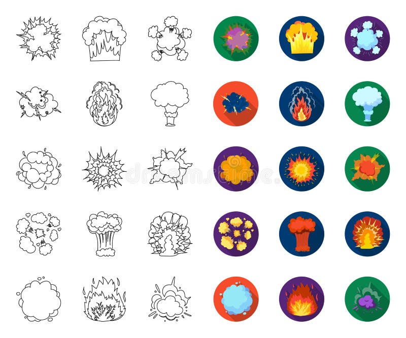 Different Explosions Outline,flat Icons in Set Collection for Design ...