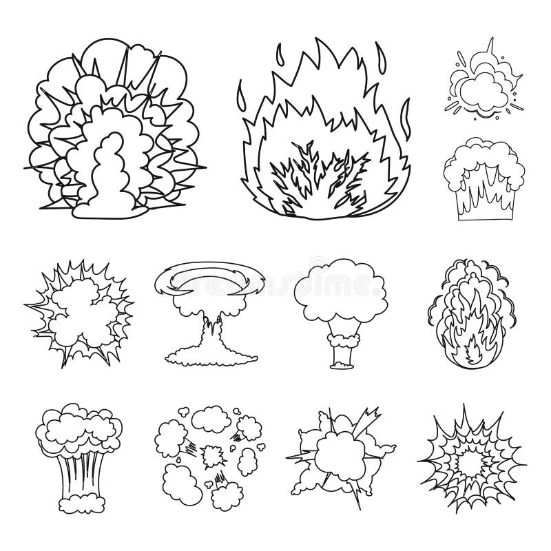 Different Explosions Outline Icons in Set Collection for Design.Flash ...