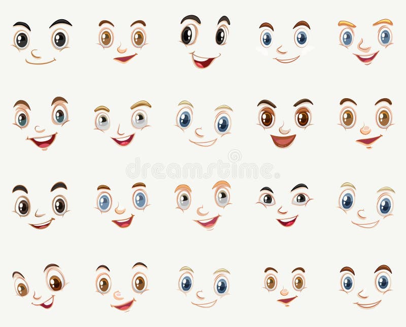 Different Expressions of Cartoon Face Vector Illustrations Set. Cute ...