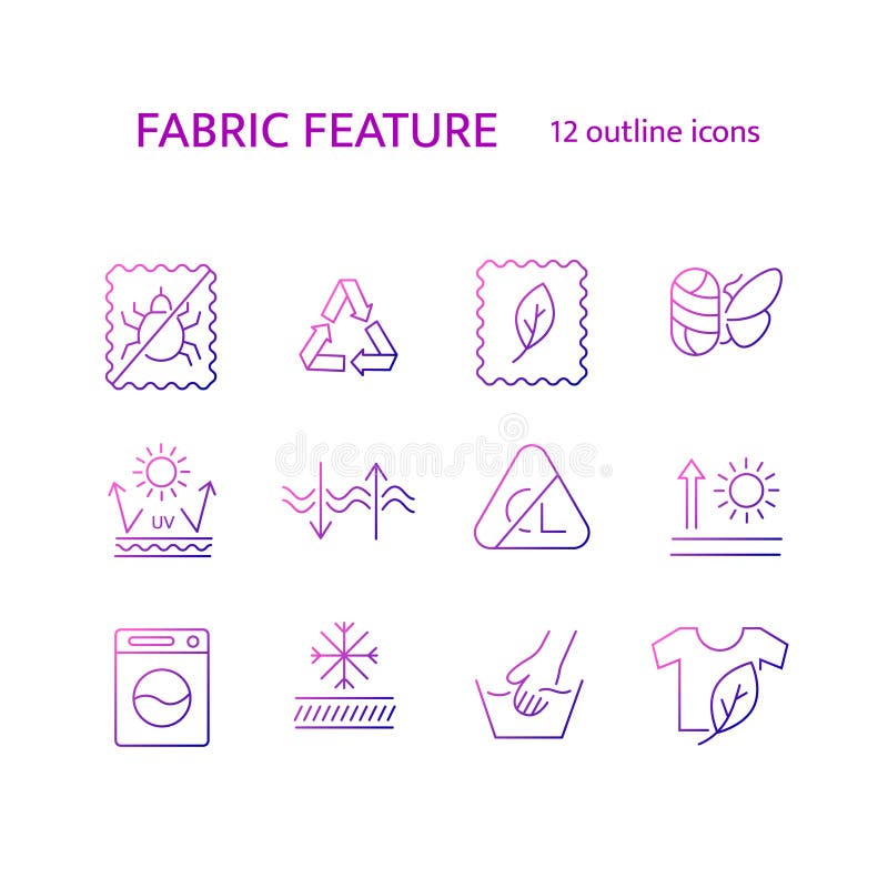 Different Fabric Properties Outline Icons Set Textile Industry Easy