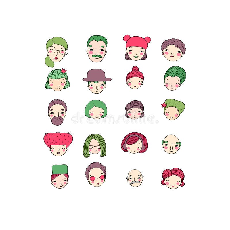 Different Faces. Hand Drawing Isolated Objects Stock Vector ...