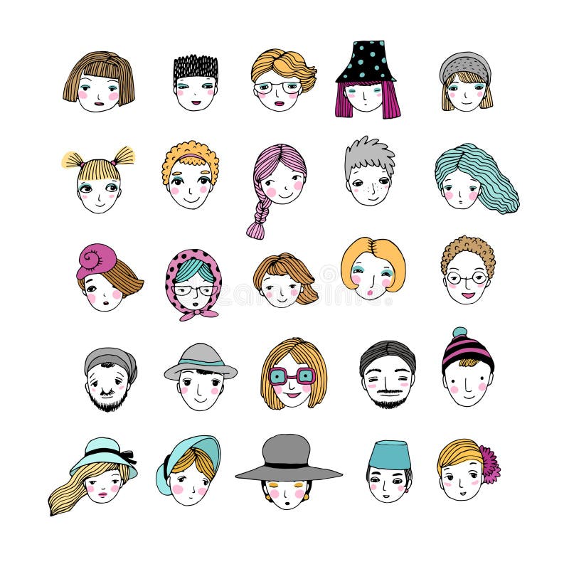 Different Faces. Hand Drawing Isolated Objects on White Background ...