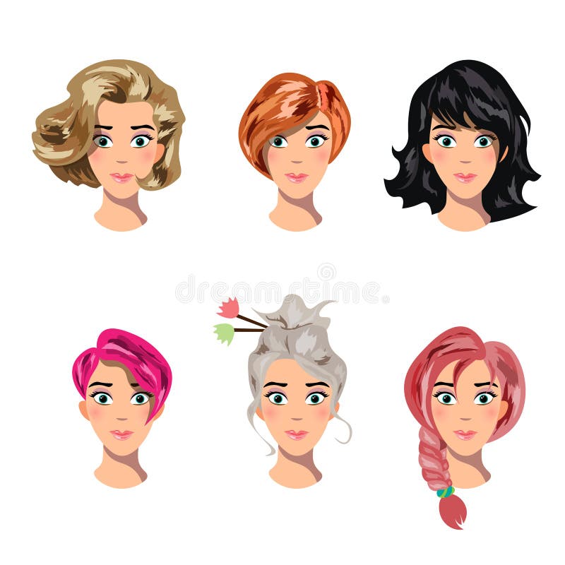 Different Faces Of Women With Hairstyles Stock Vector Illustration Of