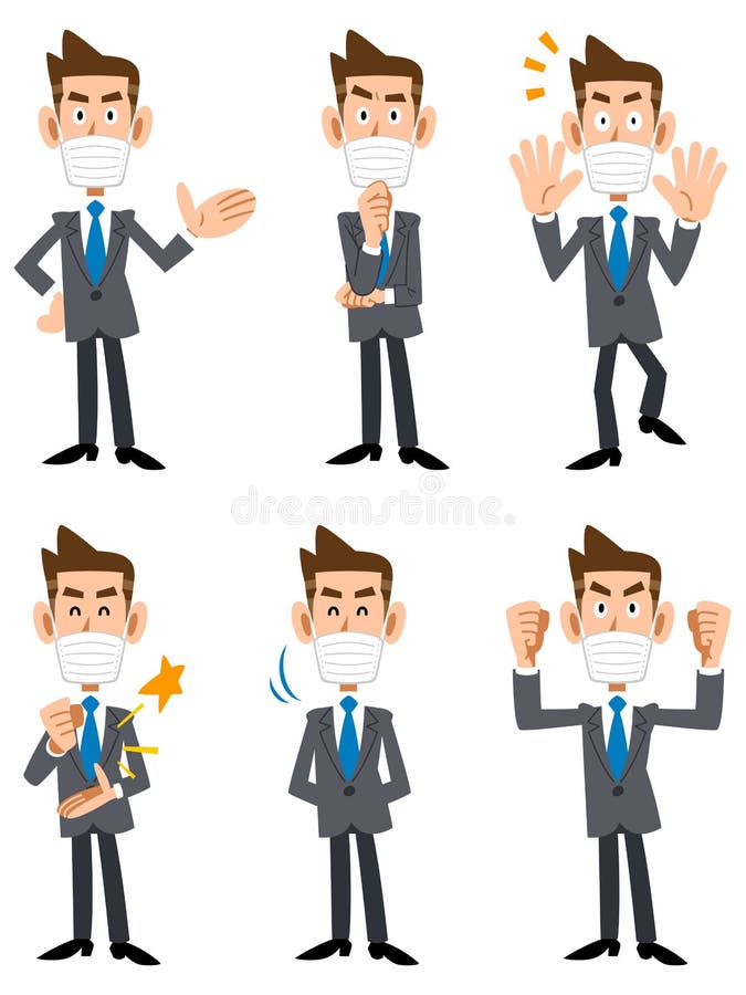 6 Different Facial Expressions and Poses of a Businessman in a Mask ...