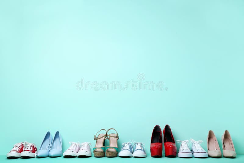 Different female shoes stock image. Image of green, accessory - 187151389