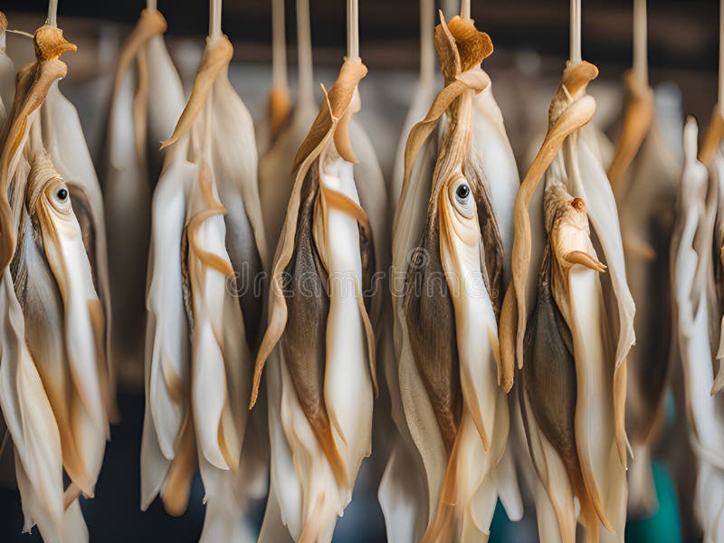 Different Fish Hanging from a Rope. Fish in the Shop Stock Illustration ...