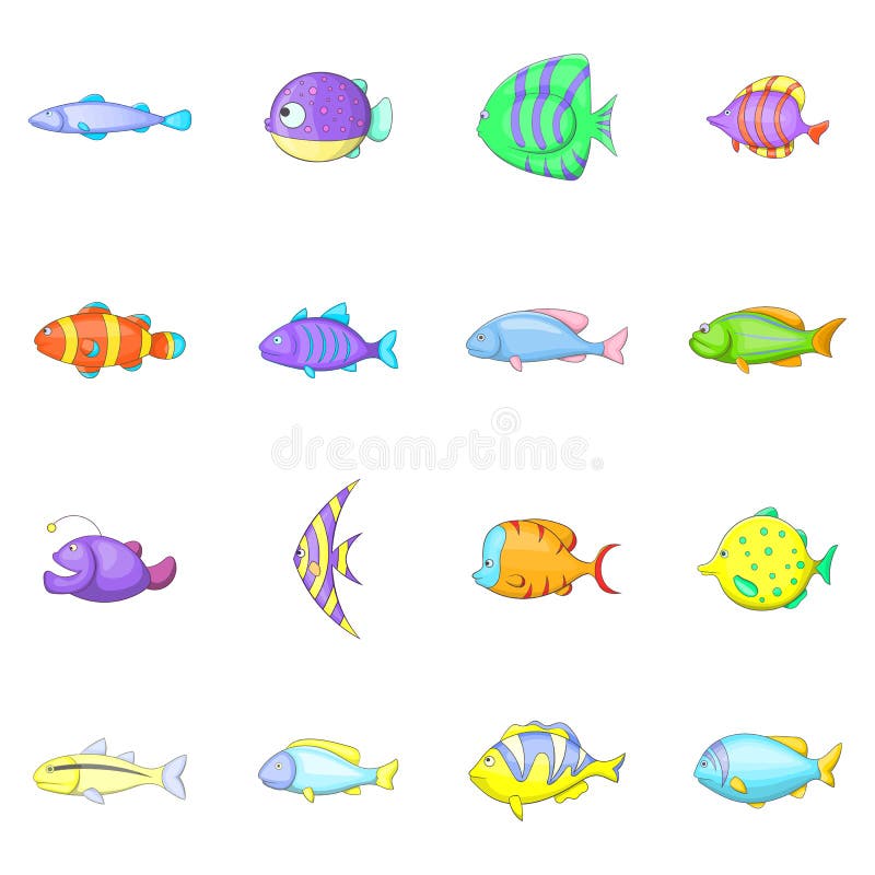Different Fish Icons Set, Cartoon Style Stock Vector - Illustration of ...