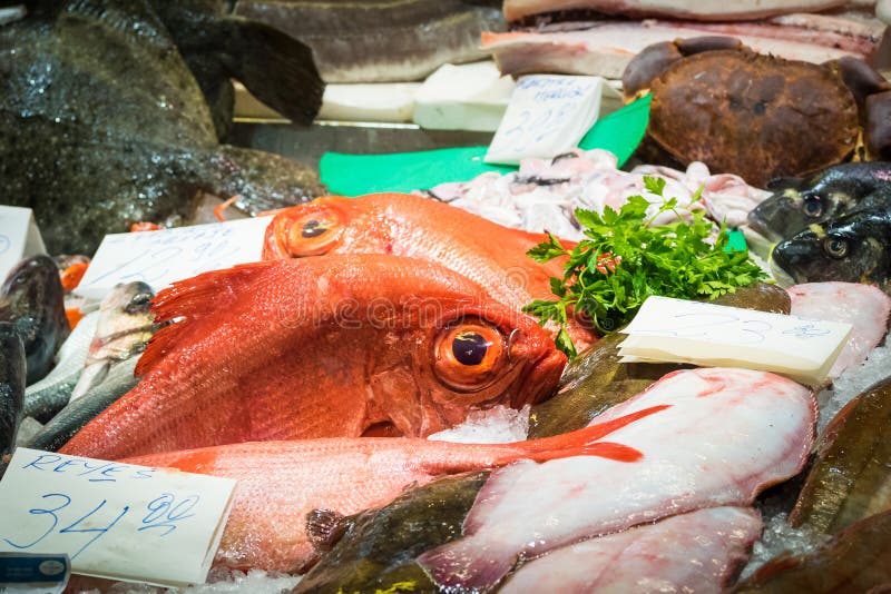 Different Fish in a Traditional Market in Bilbao, Spain Stock Photo ...