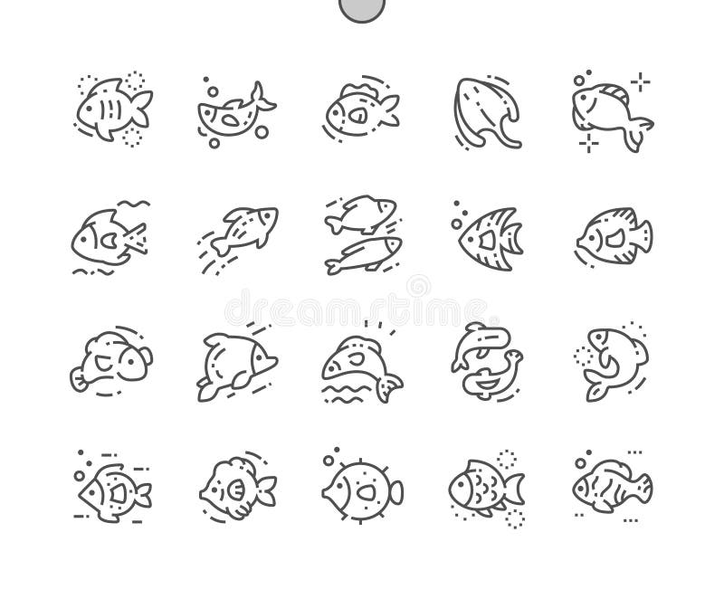 Different Fish Well-crafted Pixel Perfect Vector Thin Line Icons 30 2x ...