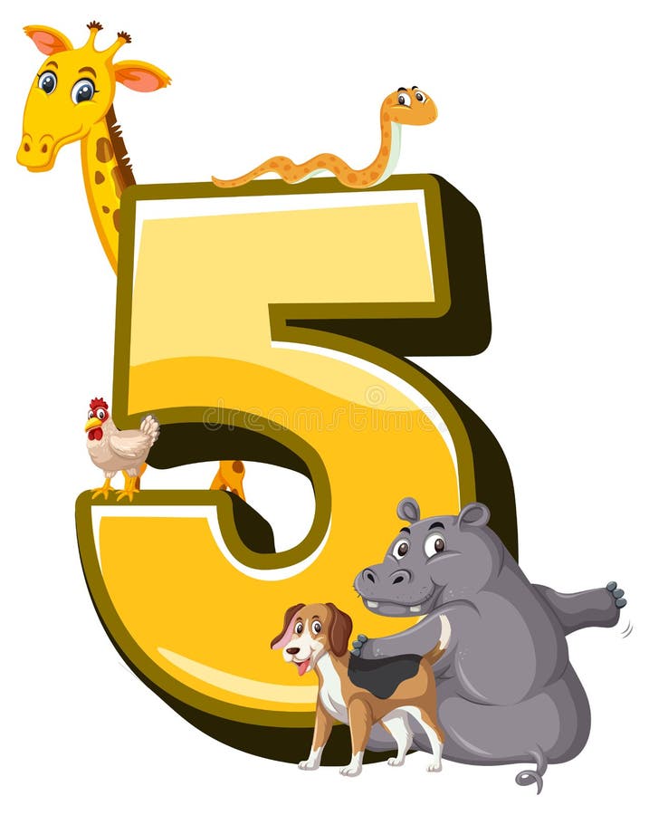 Different Five Animals Attached To Number Five Stock Vector ...
