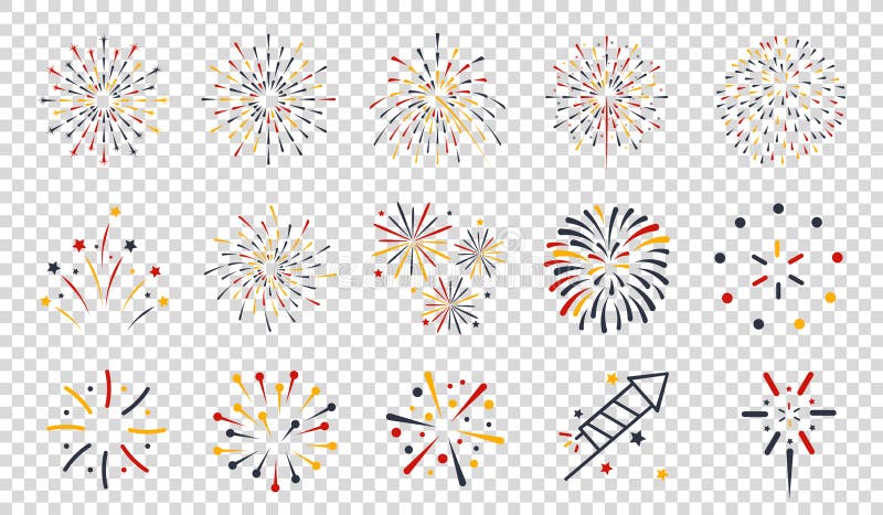 Different Flat Firework Icons Set - Colorful Vector Illustrations ...