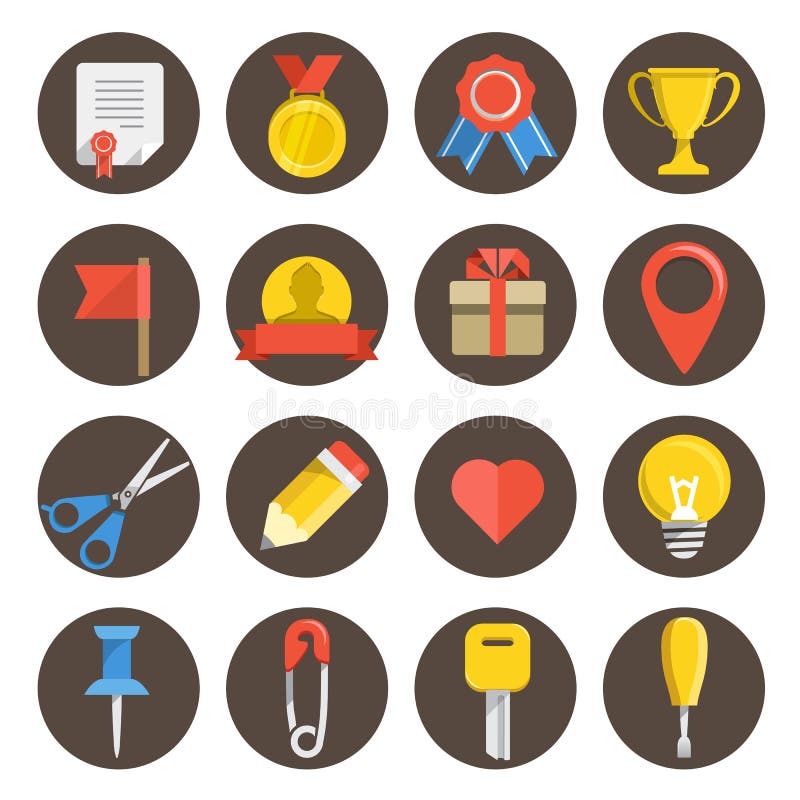 Different Flat Icons Set on Circles Stock Vector - Illustration of ...