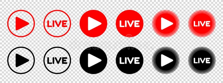 Different Flat Live Buttons - Vector Illustrations Set Isolated on ...