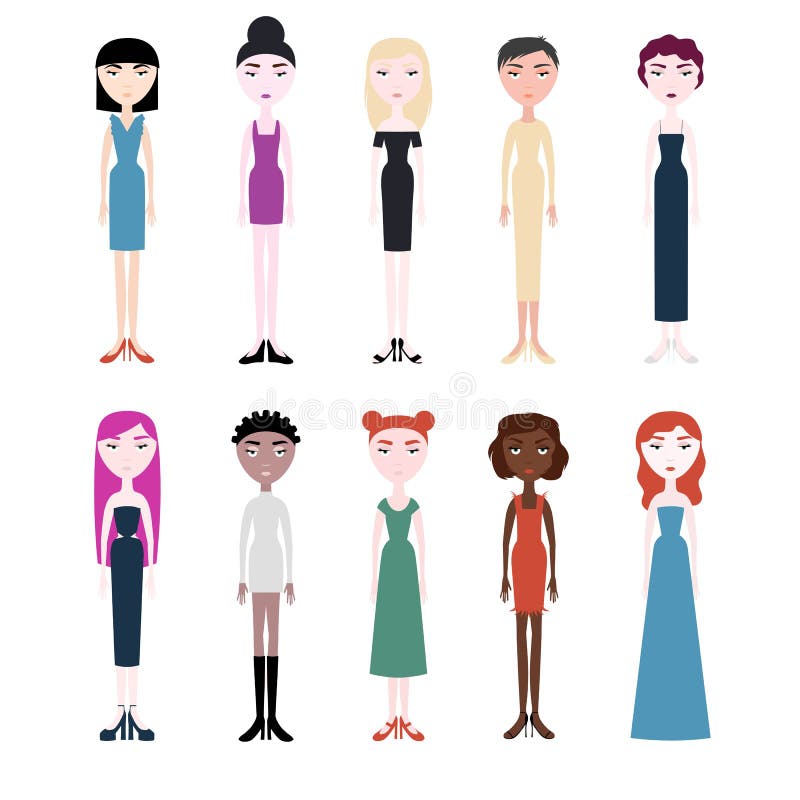 Different Flat Women Dresses. Isolated 2d Vector Stock Vector ...