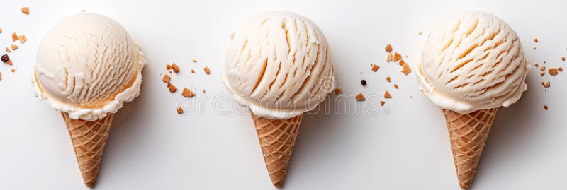 Different Flavored Ice Cream Cones Lined Up on White Background Banner ...