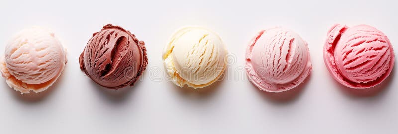 Different Flavored Ice Cream Scoops Lined Up on White Background Banner ...