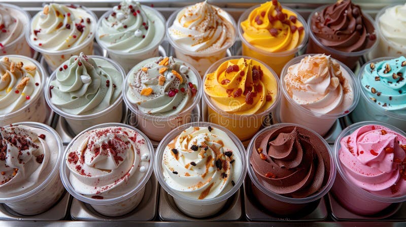 Different Flavors Gelatos in Container, Vibrant Colors, Top View Stock ...