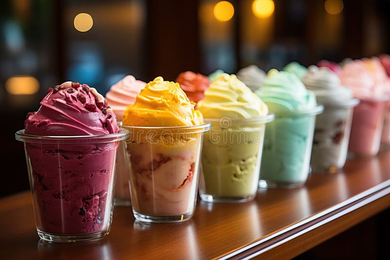 Different Flavors of Ice Cream in Glass Glasses. Stock Image - Image of ...