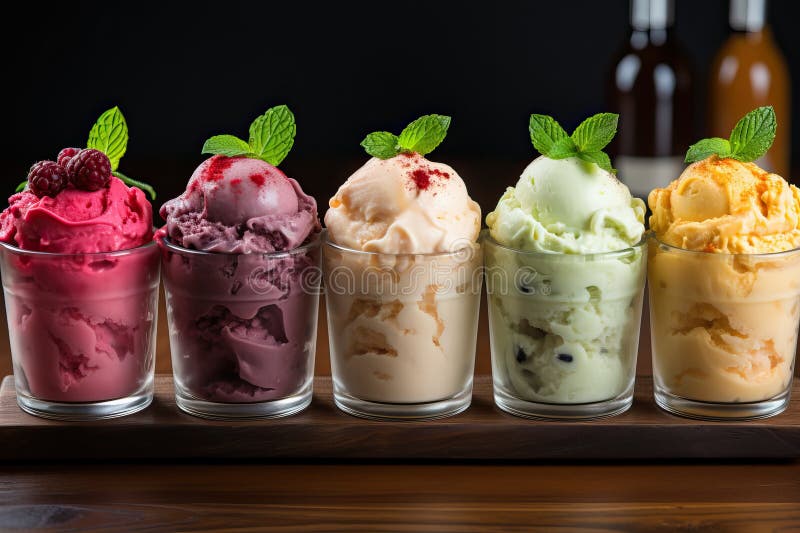 Different Flavors of Ice Cream in Glass Glasses. Stock Photo - Image of ...