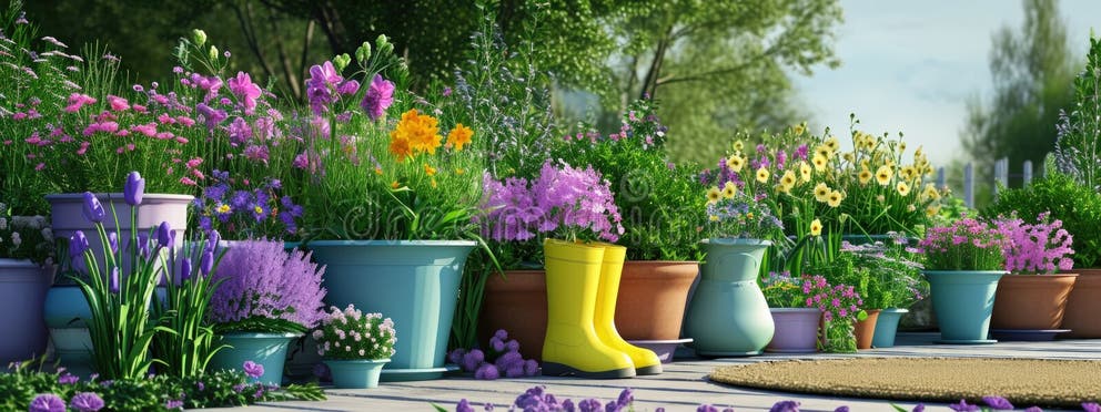Different Flower Pots of Every Stock Photo - Image of bloom, sunny ...