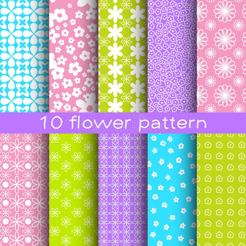 10 Different Flower Vector Seamless Patterns. Stock Vector ...