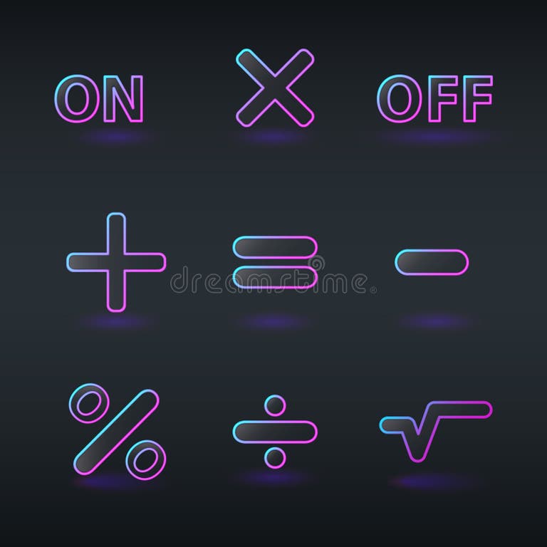 Different Fluorescent Neon Calculator Icons Stock Illustration ...
