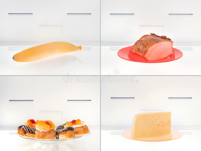 Different Food in the Fridge Shelf Set Stock Image - Image of kitchen ...