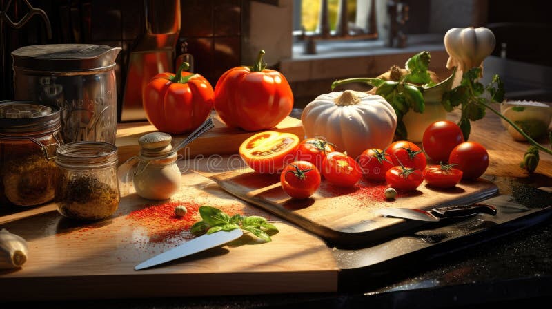 Different Food Products on a Chef Kitchen Stock Photo - Image of ...