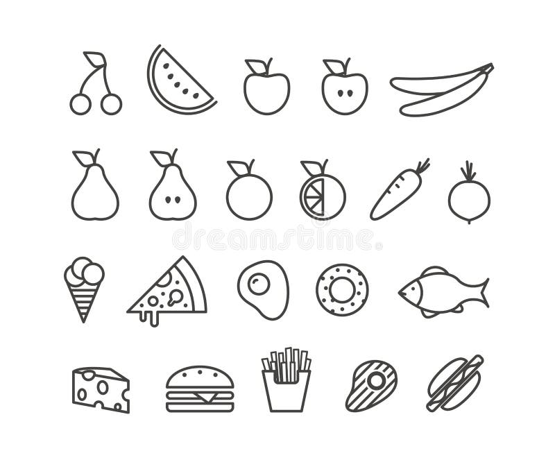 Different Food Doodles. Lineart Hand-drawn Elements Stock Vector ...