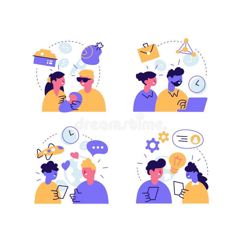 Different Four Generations Representation Set Vector Flat Stock ...