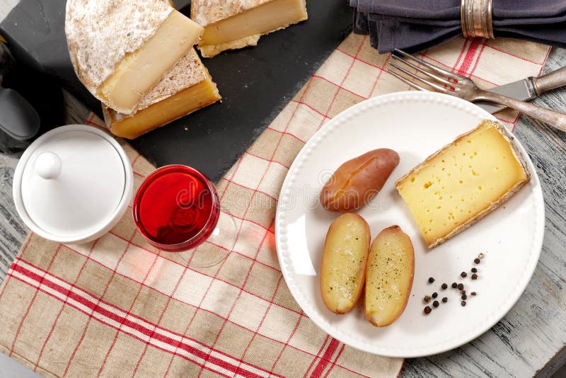 Different French Cheeses with a Glass of Wine Stock Image - Image of ...