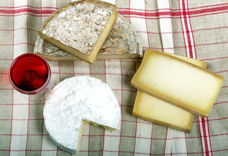 Different French Cheeses with a Glass of Wine Stock Image - Image of ...